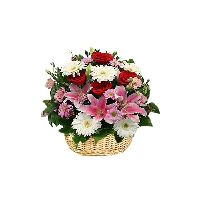 Send mix flower basket of gerberas, lilies, roses in differnt colours ...