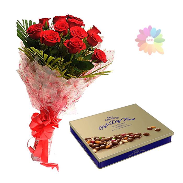 Online Red Roses Bunch With Cadburys Premium Chocolates - Myflowergift