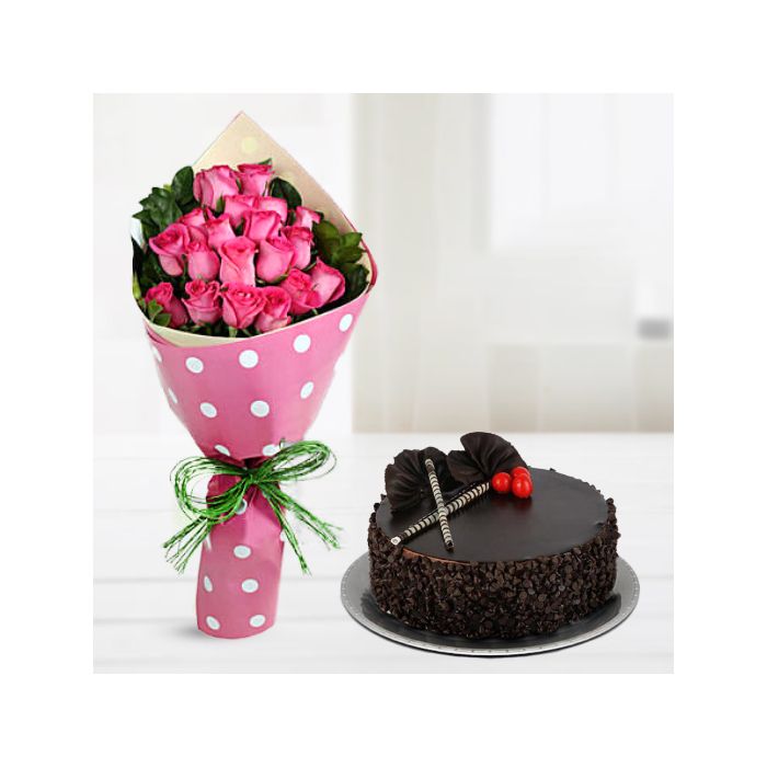 Order 20 pink roses Bunch with Choco chip cool cake