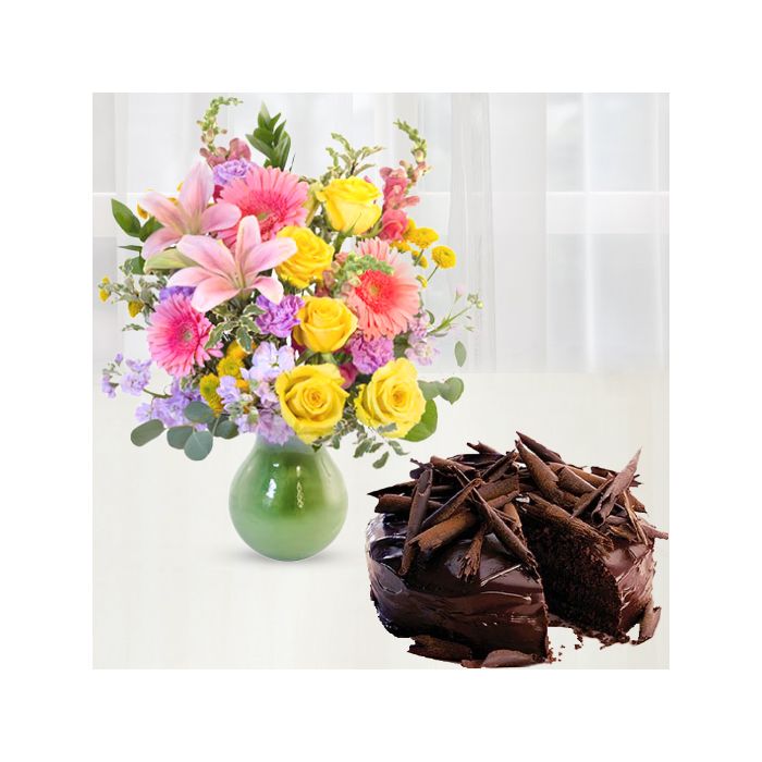 Order Exotic vase arrangement of roses, lilies and carnations online